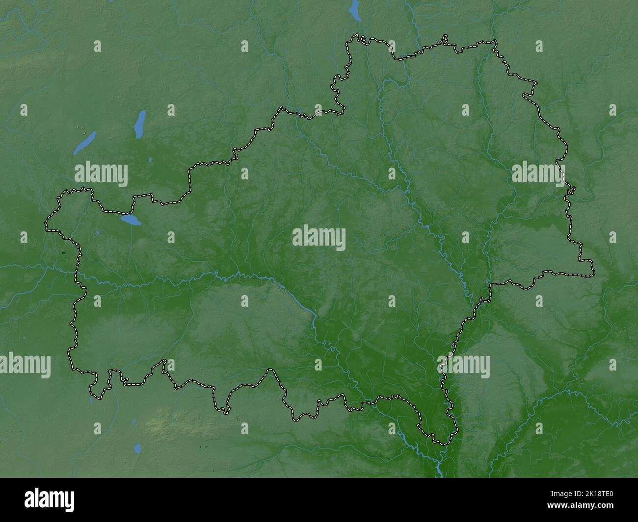 Homyel', region of Belarus. Colored elevation map with lakes and rivers ...