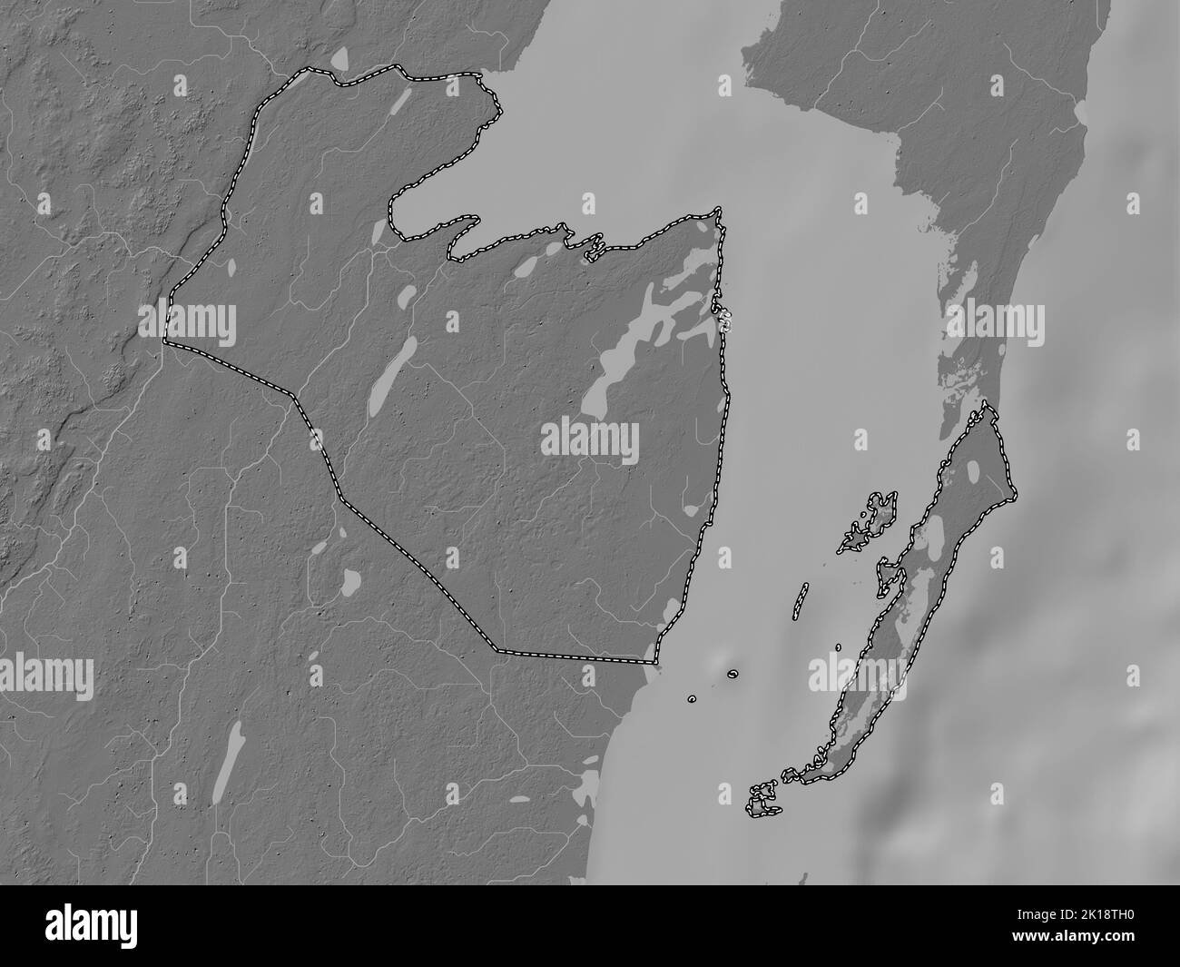 Corozal, district of Belize. Bilevel elevation map with lakes and ...