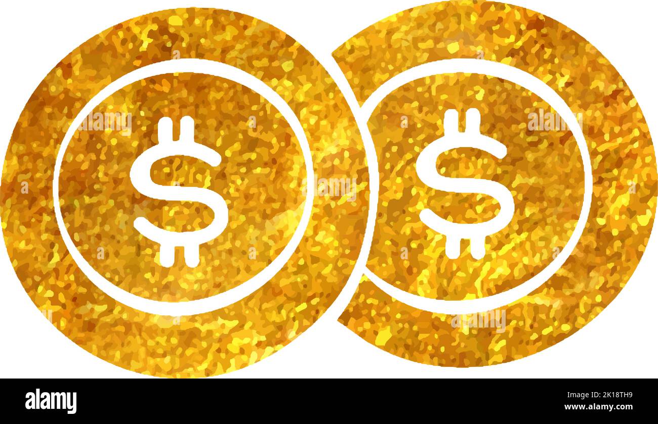 Hand drawn Coin money icon in gold foil texture vector illustration ...