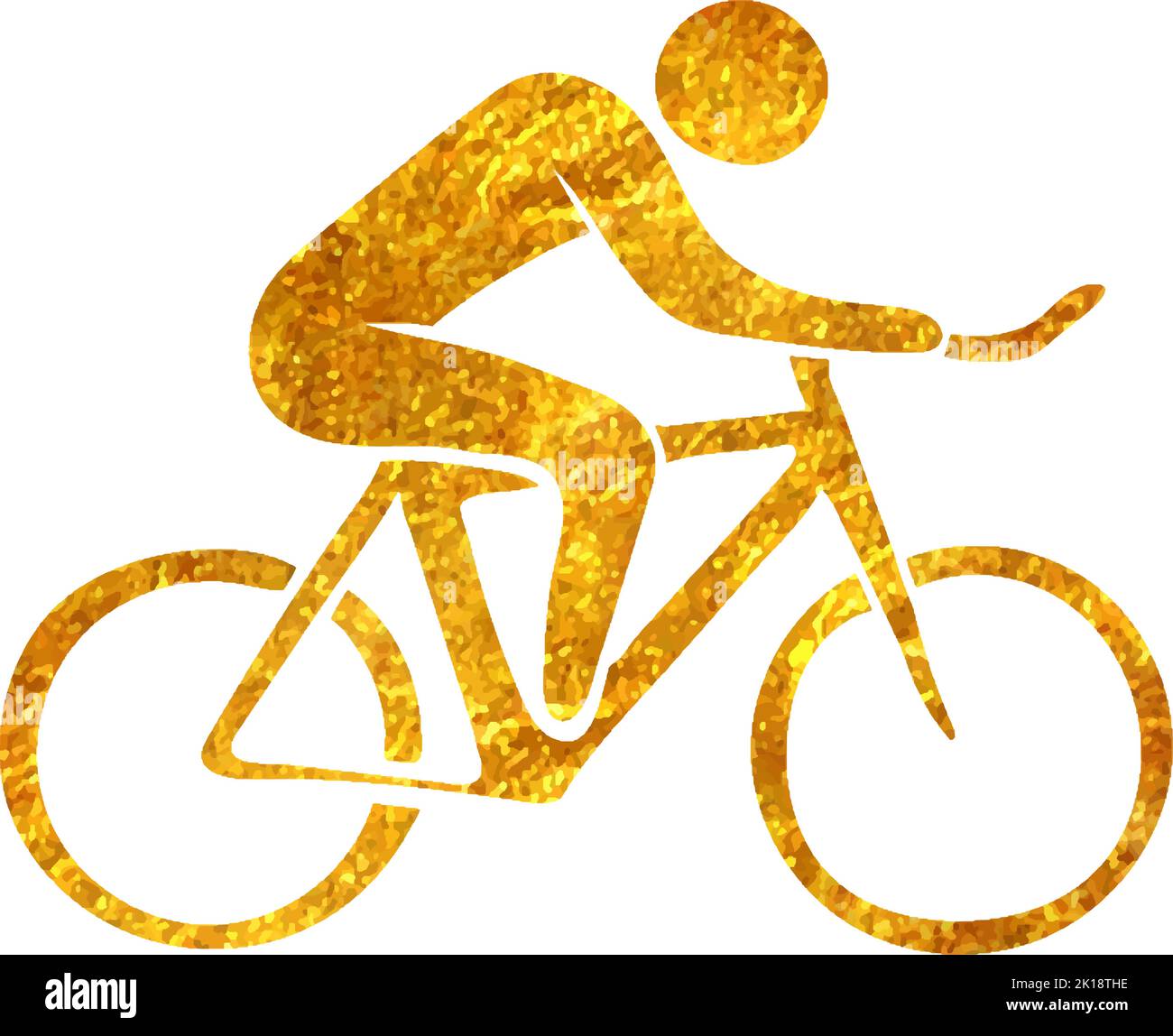 Hand drawn Mountain biker icon in gold foil texture vector illustration ...
