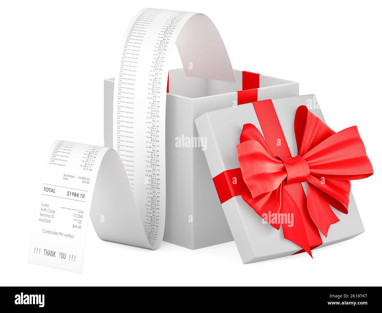 Free Shopping concept. Printed receipt inside gift box, 3D rendering ...