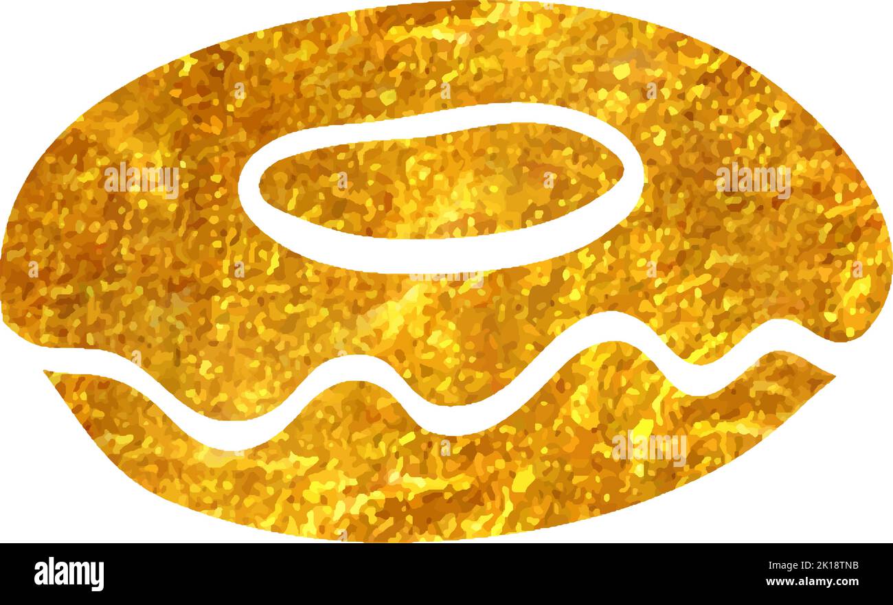 Hand drawn Donut icon in gold foil texture vector illustration Stock ...