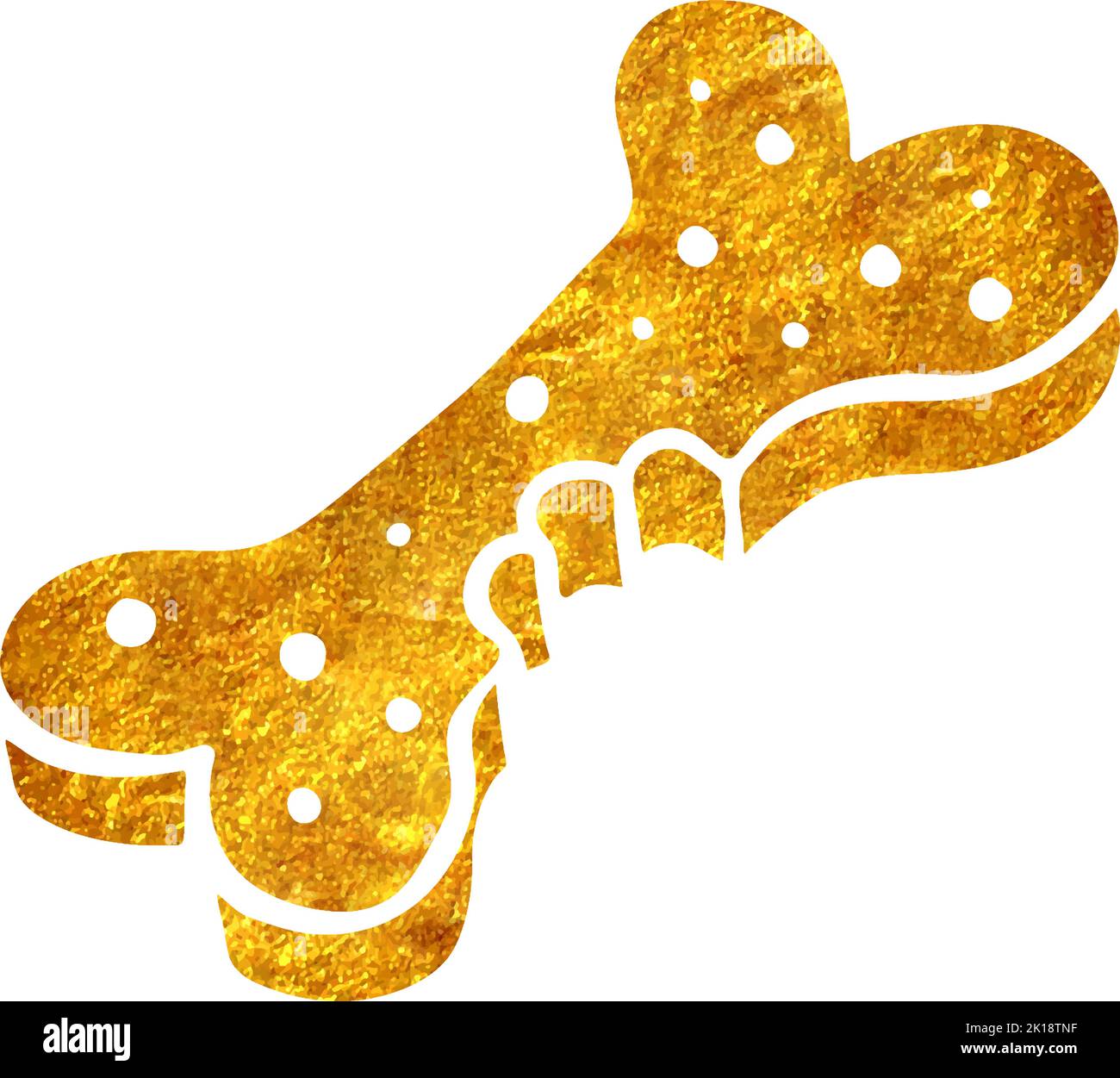 Hand drawn dog food icon bone shaped canine biscuit in gold foil ...