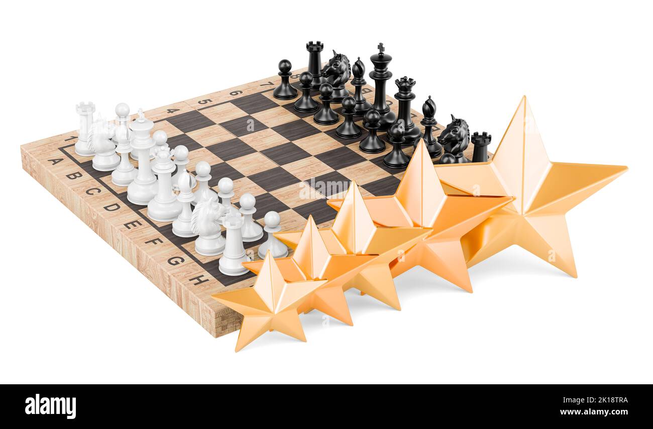 Chess with five golden stars. 3D rendering isolated on white background ...