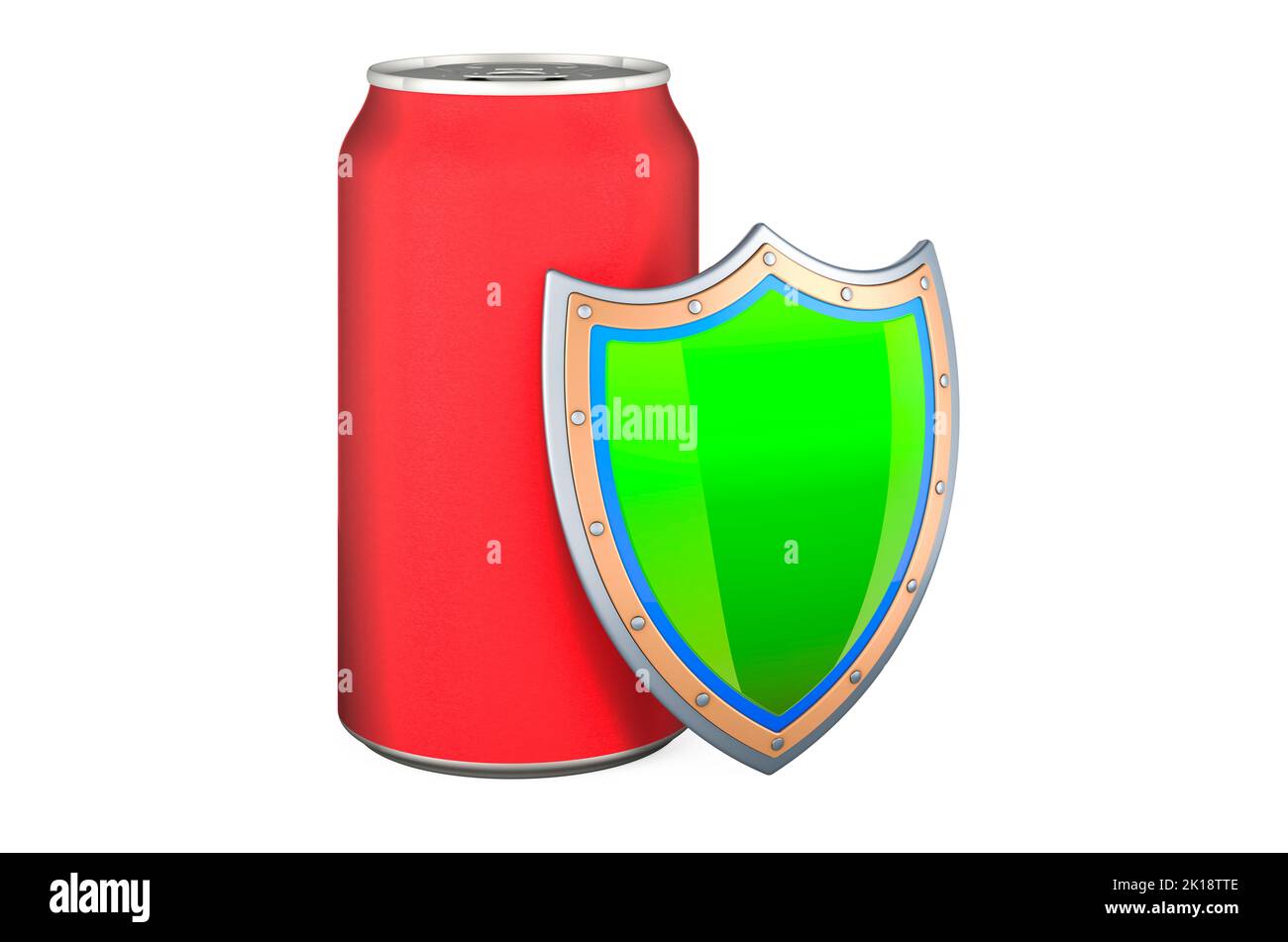 Drink can with shield, 3D rendering isolated on white background Stock ...