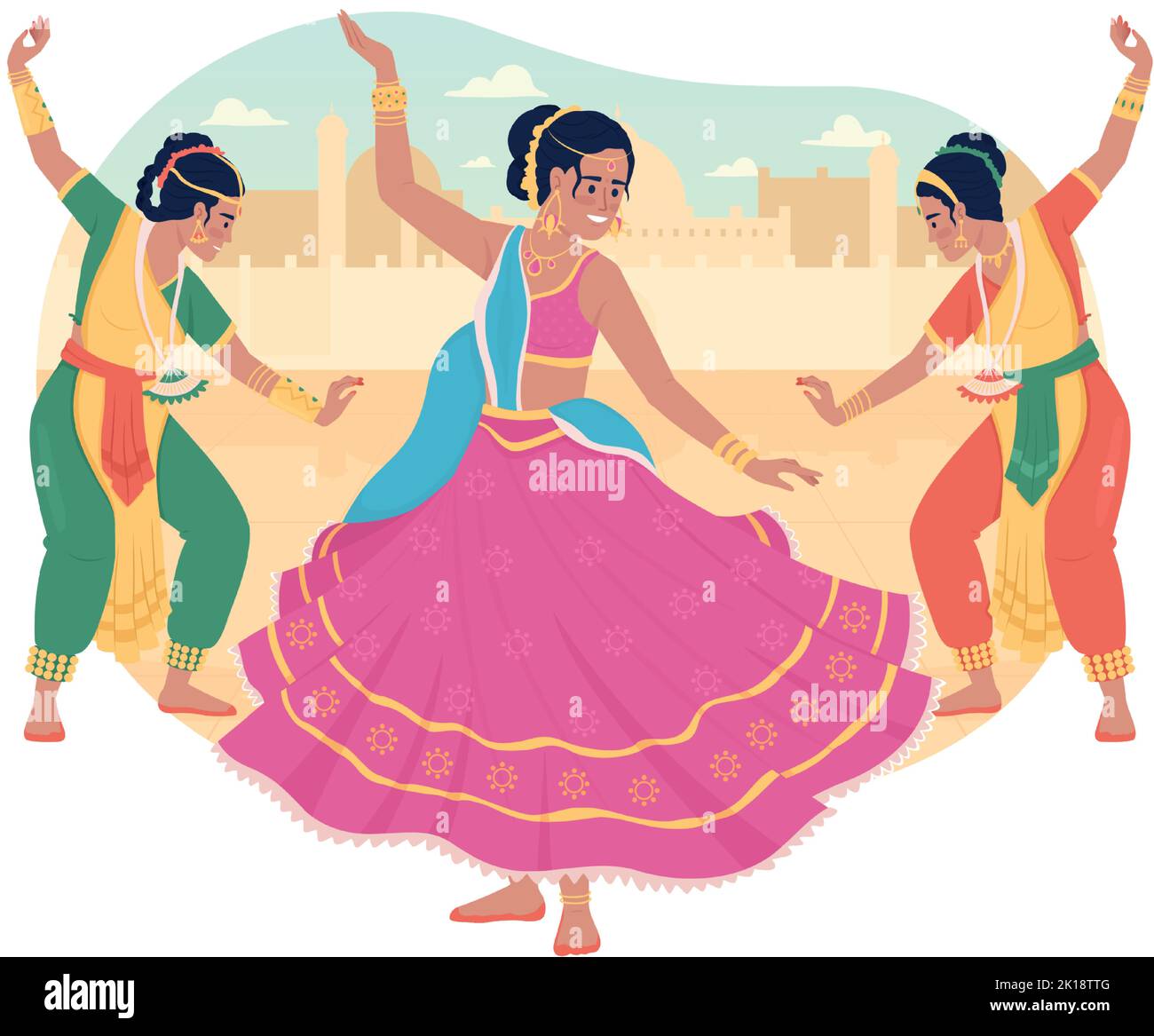 Folk dance tradition on Diwali 2D vector isolated illustration Stock ... Folk dance tradition on Diwali 2D vector isolated illustration Stock ...