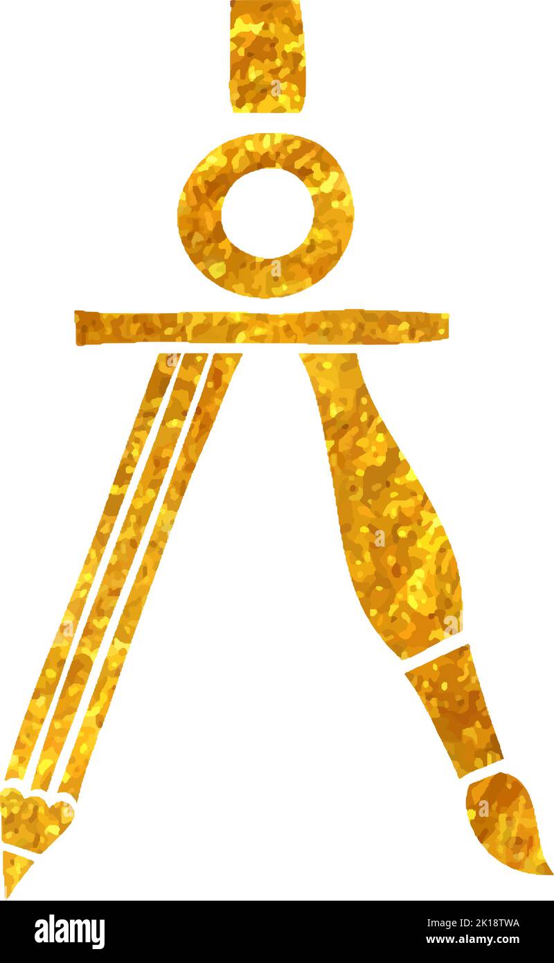 Hand drawn Compass icon in gold foil texture vector illustration Stock ...