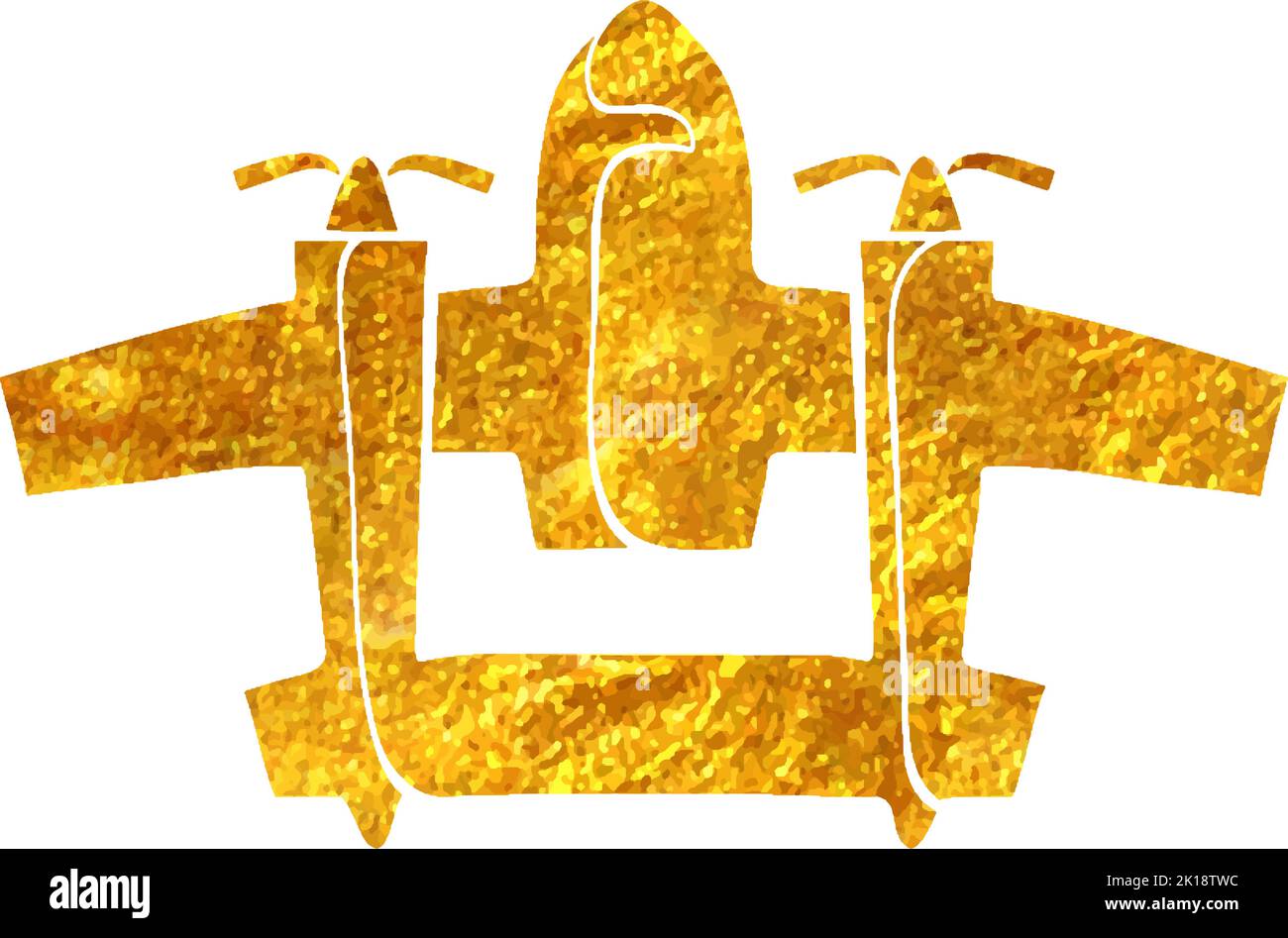 Hand drawn Vintage airplane icon in gold foil texture vector ...