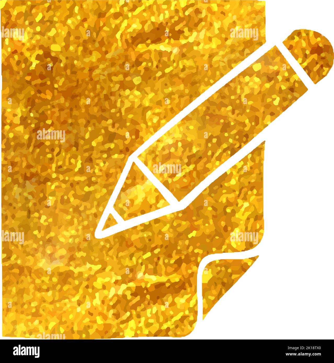 Hand drawn Document edit icon in gold foil texture vector illustration ...