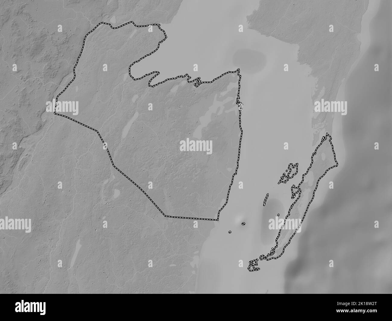 Corozal, district of Belize. Grayscale elevation map with lakes and ...
