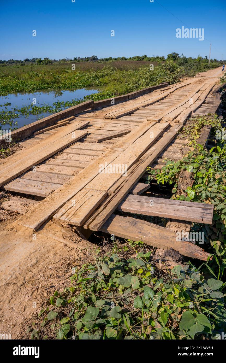 View of one of the old wooden bridges of the Transpantaneira Highway in ...