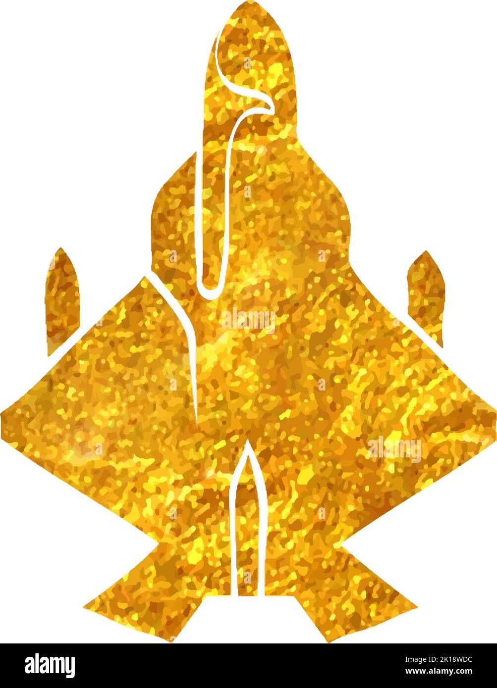 Hand drawn Fighter jet icon in gold foil texture vector illustration ...