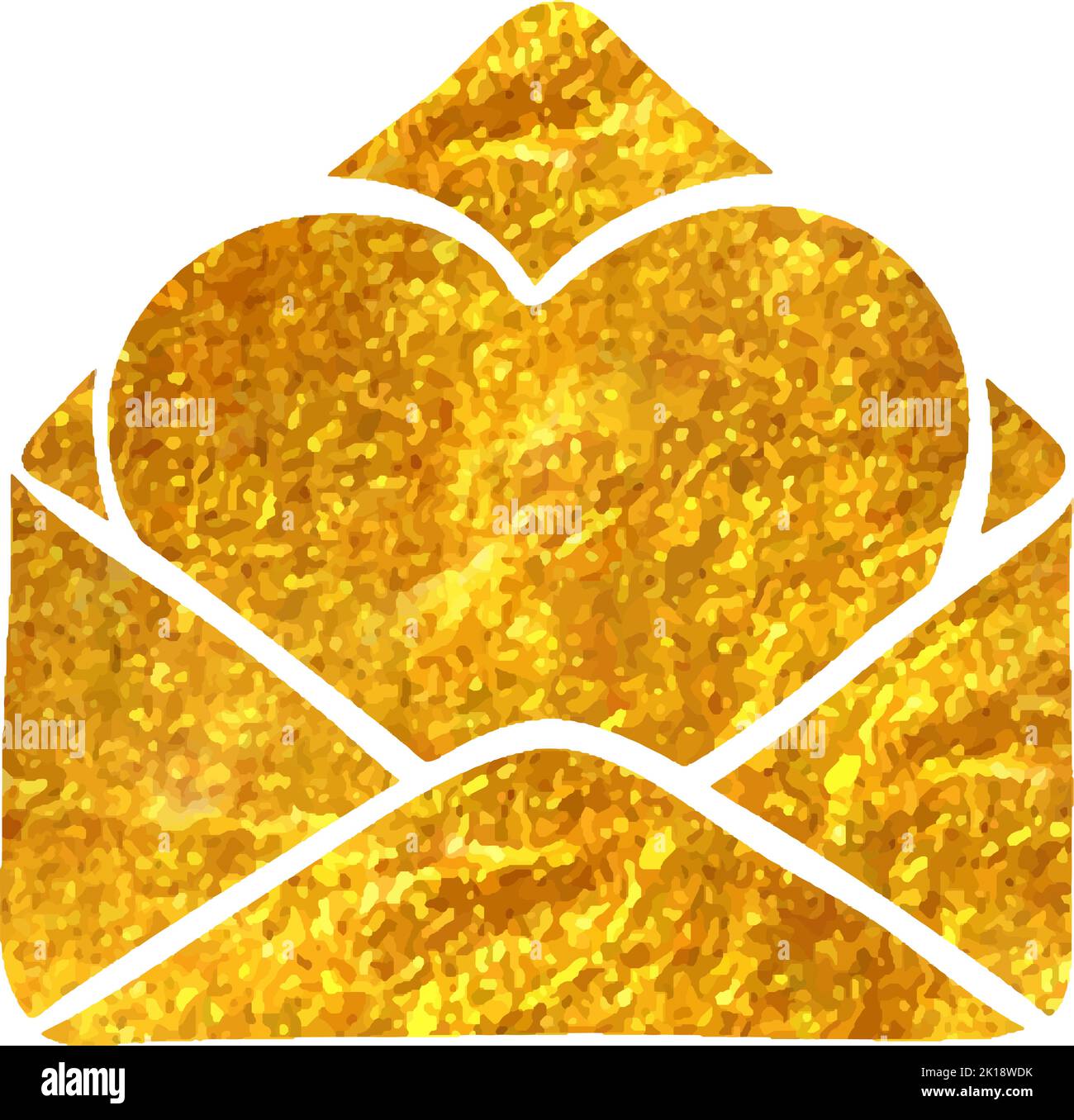 Hand drawn Envelope with heart icon in gold foil texture vector ...