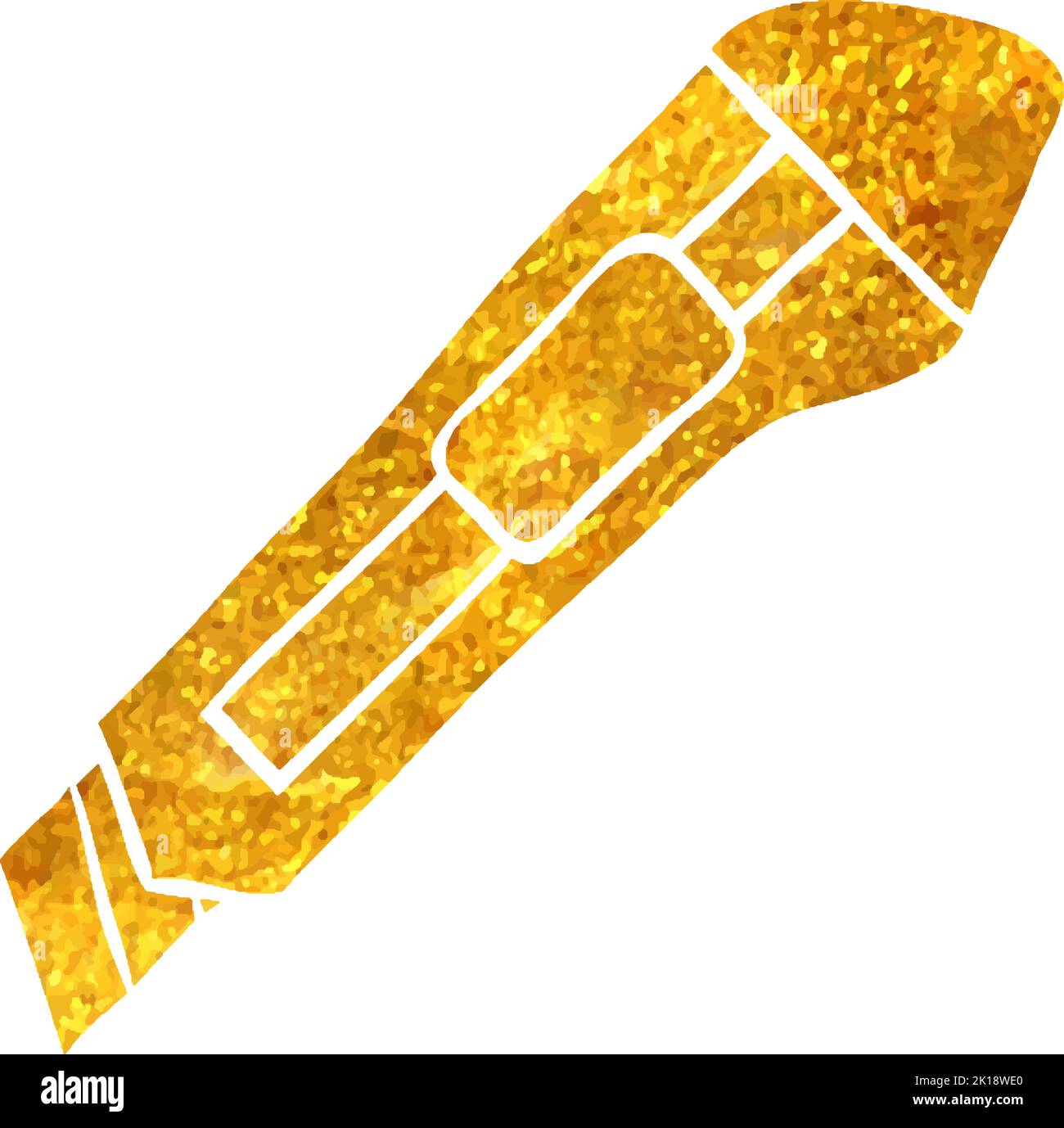 Hand drawn Cutter knife icon in gold foil texture vector illustration ...
