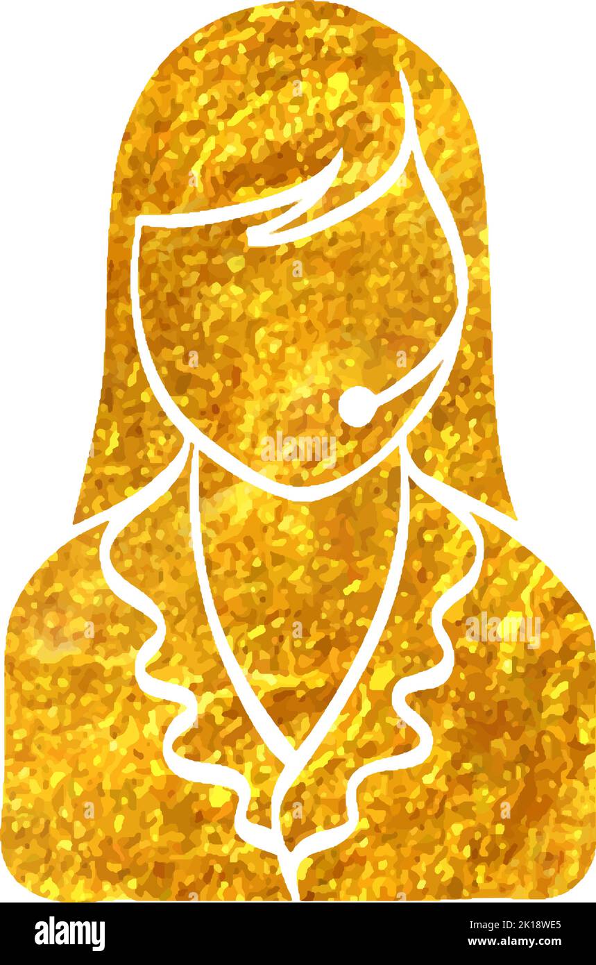 Hand drawn Female receptionist icon in gold foil texture vector ...