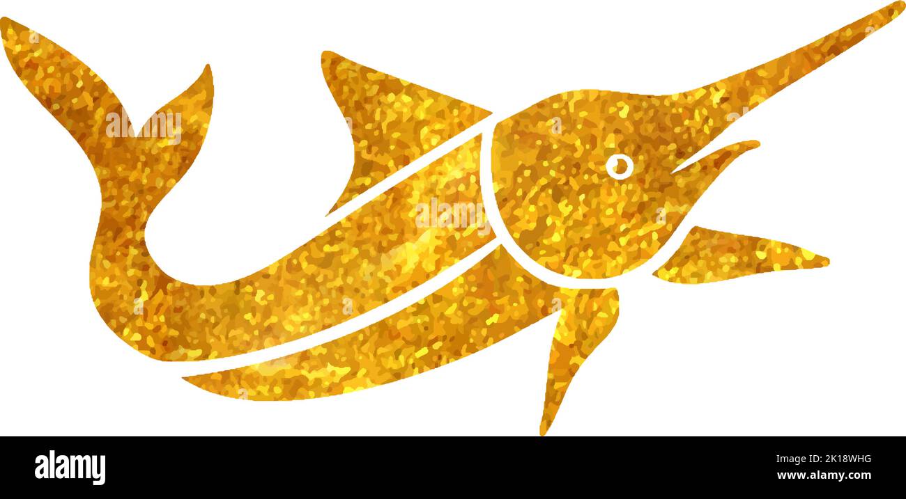 Hand drawn Fish icon in gold foil texture vector illustration Stock ...