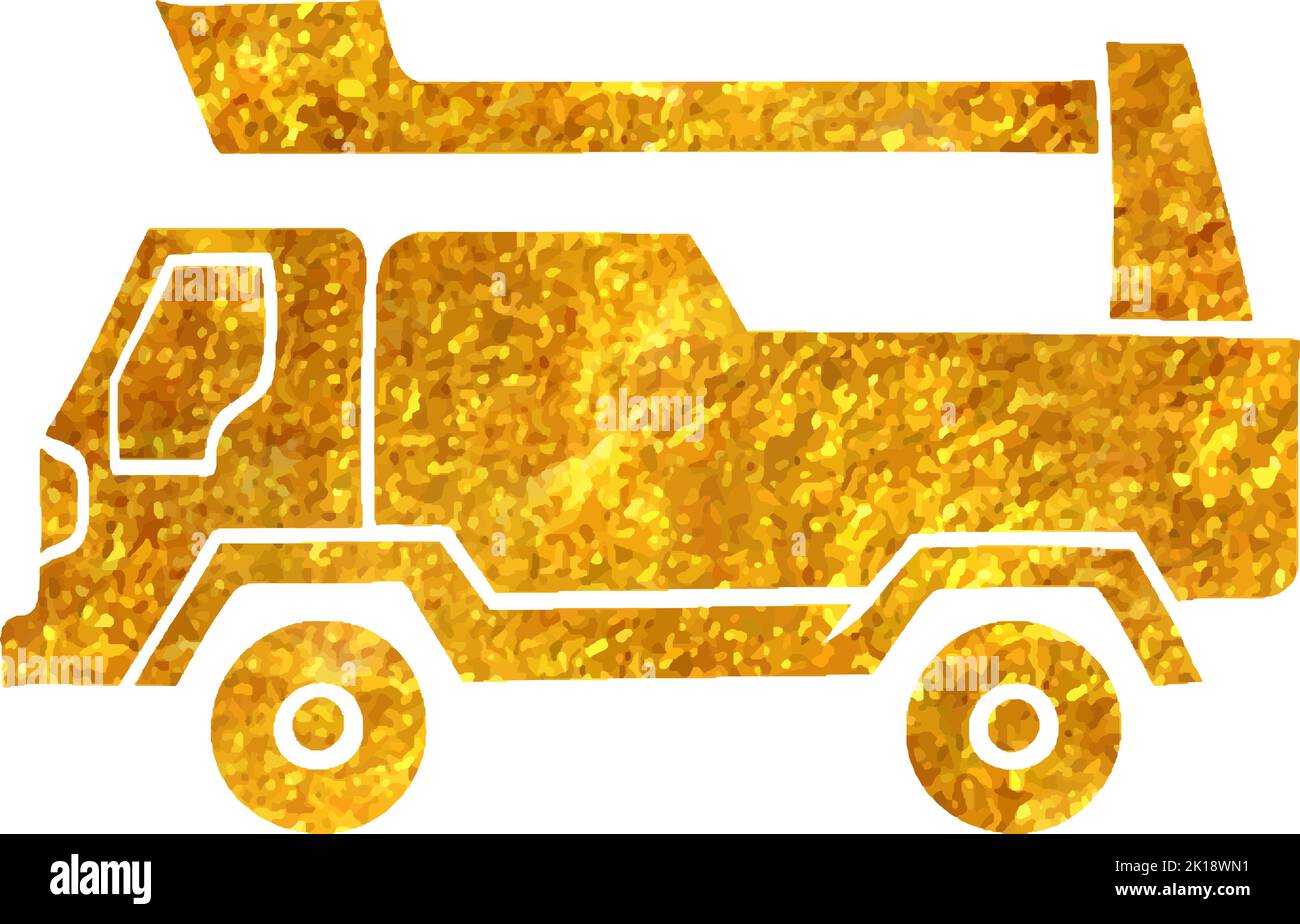 Hand drawn Fireman car icon in gold foil texture vector illustration ...