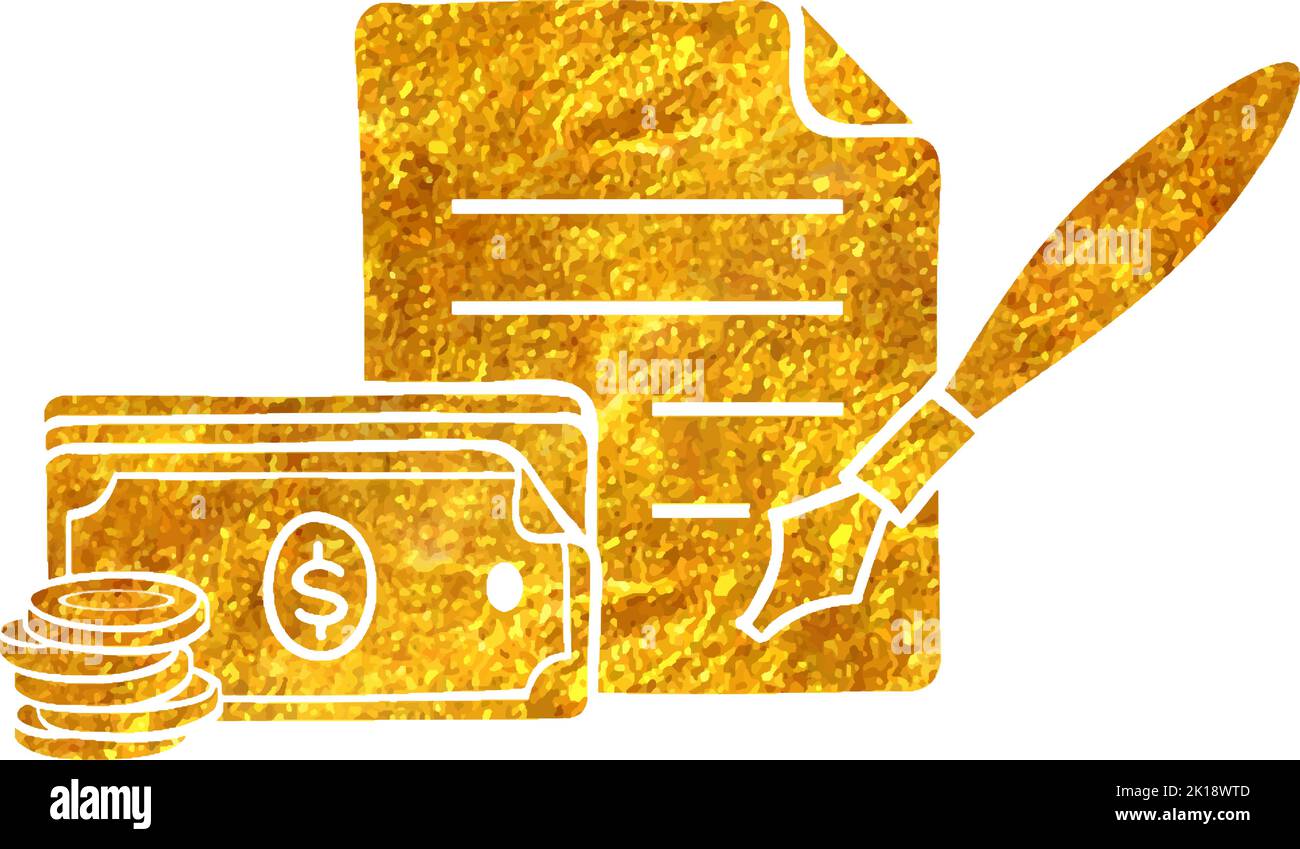 Hand drawn Letter quill pen icon in gold foil texture vector ...