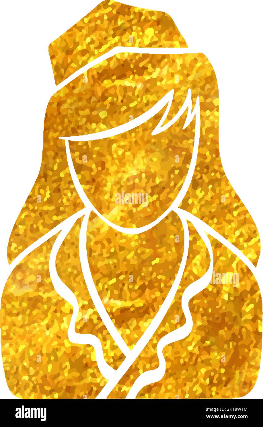 Hand drawn Stewardess avatar icon in gold foil texture vector ...