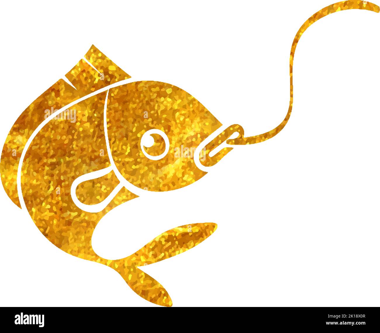 Hand drawn Hooked fish icon in gold foil texture vector illustration ...