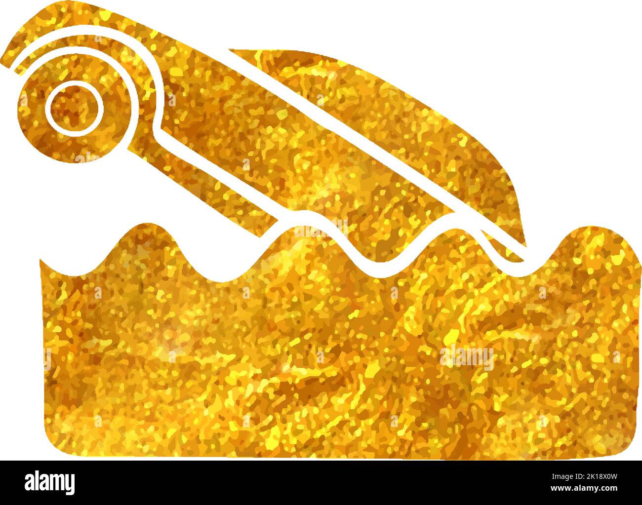 Hand drawn Drowned car icon in gold foil texture vector illustration ...
