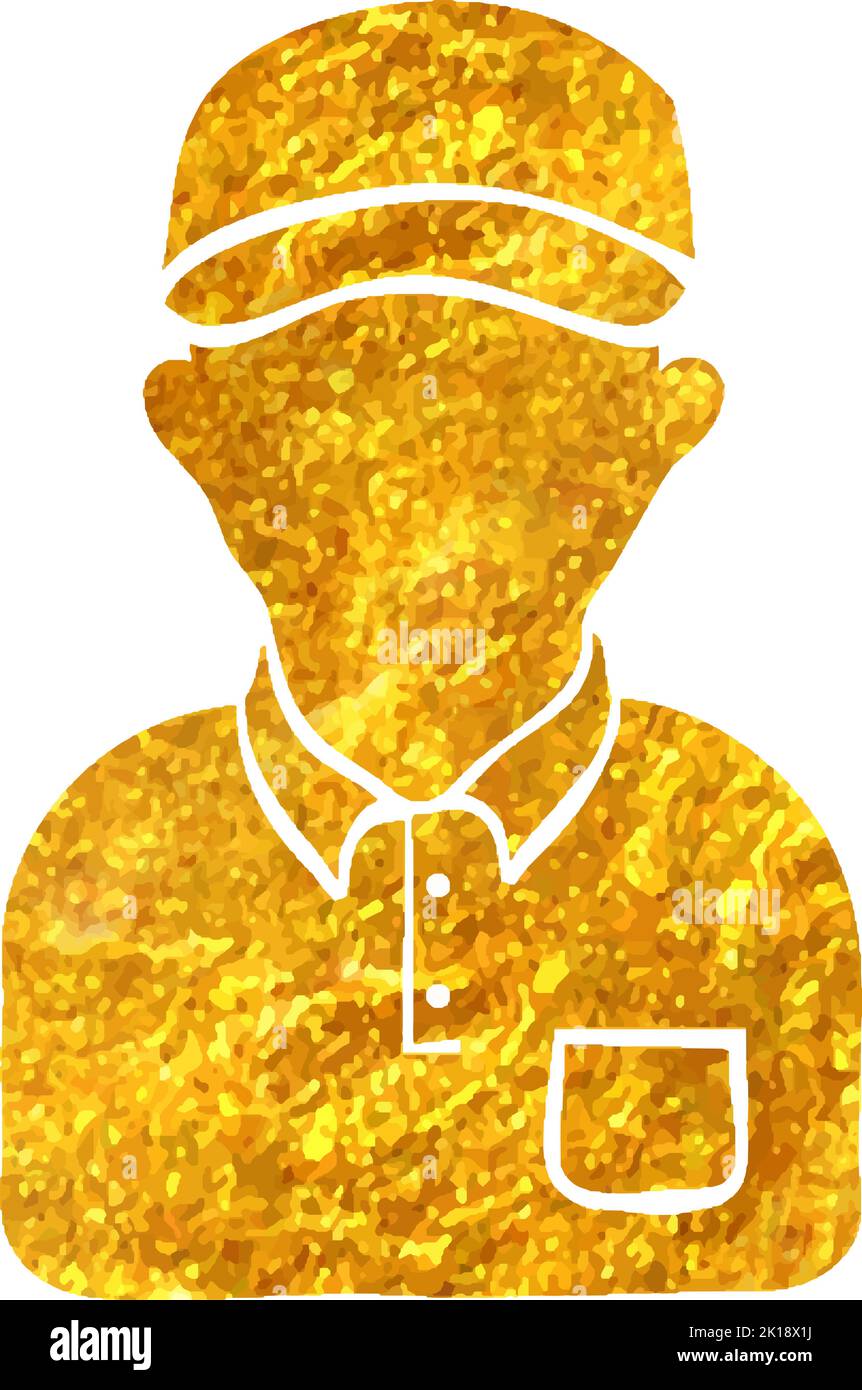 Hand drawn Delivery man icon in gold foil texture vector illustration ...
