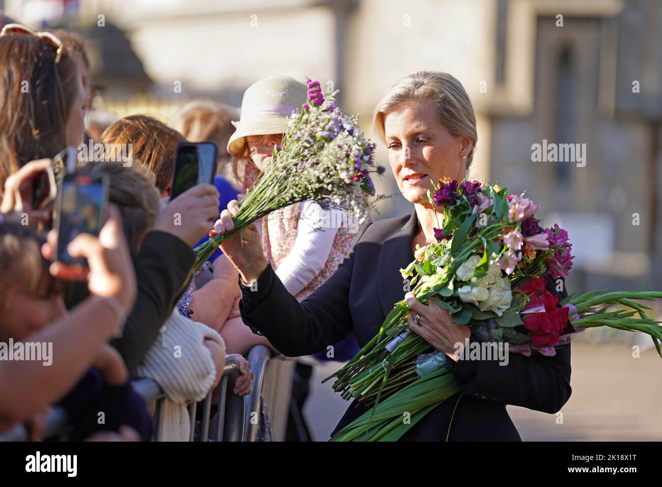 The Countess of Wessex takes flowers to lay from members of the public ...