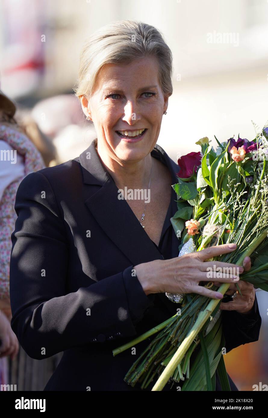 The Countess of Wessex takes flowers to lay from members of the public ...