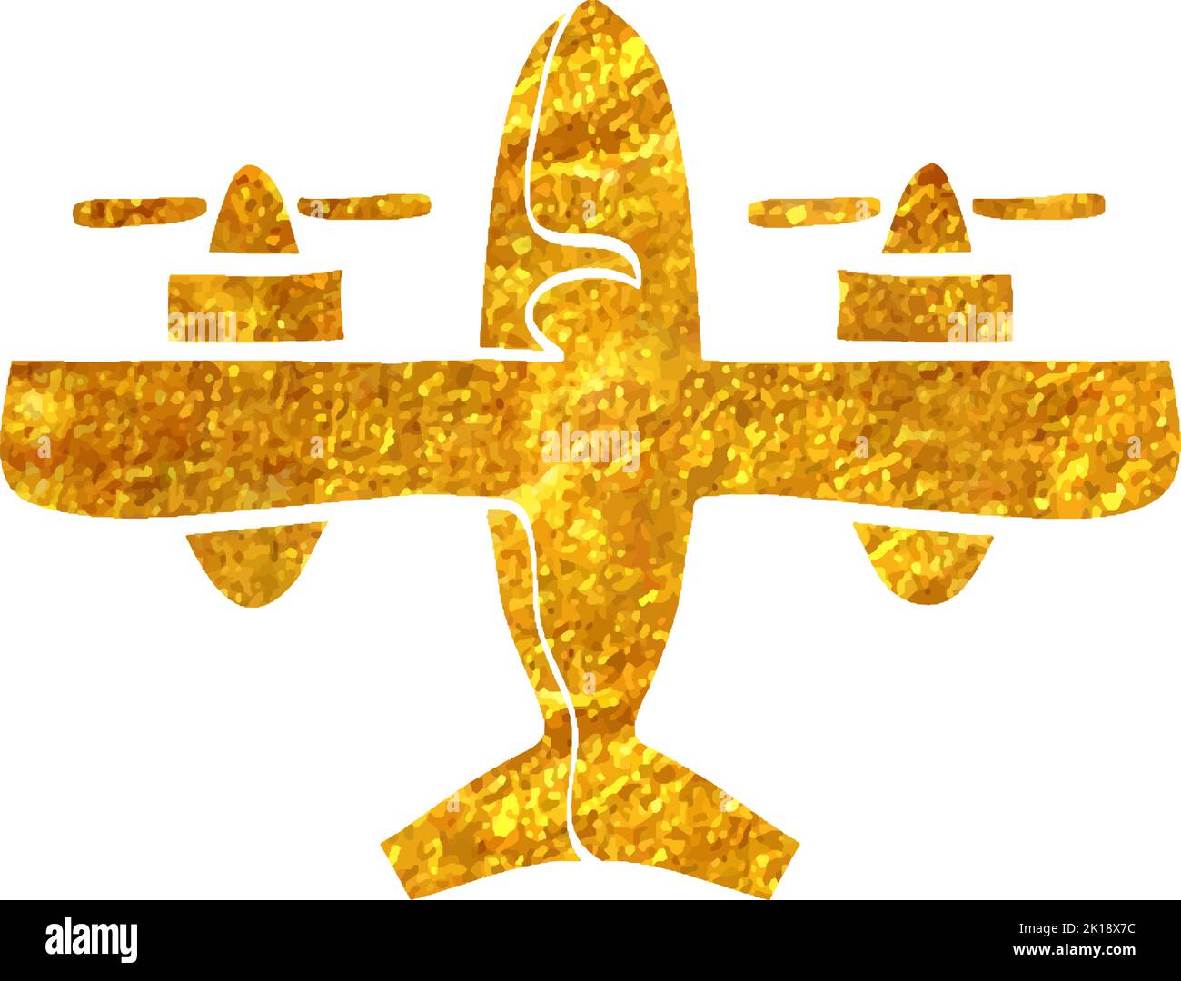 Hand drawn Vintage airplane icon in gold foil texture vector ...