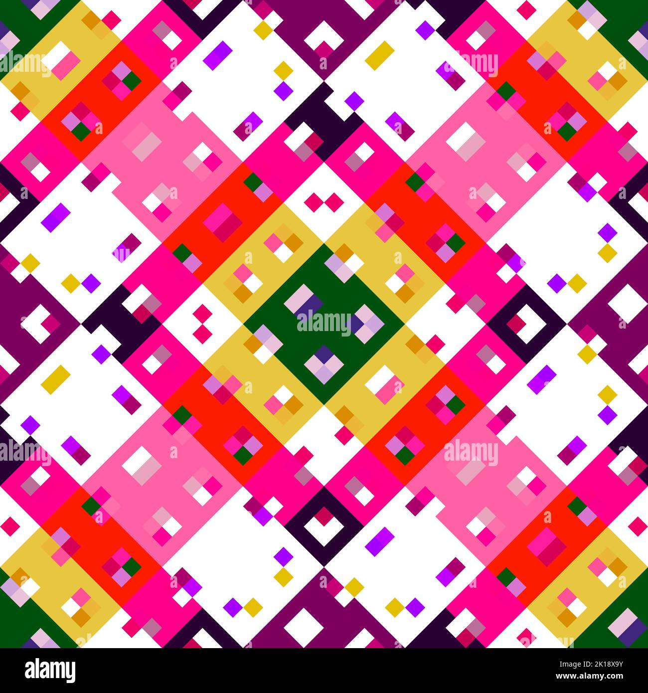 Kaleidoscopic geo pixel pattern. Playful fun pink wallpaper. Colorful ...