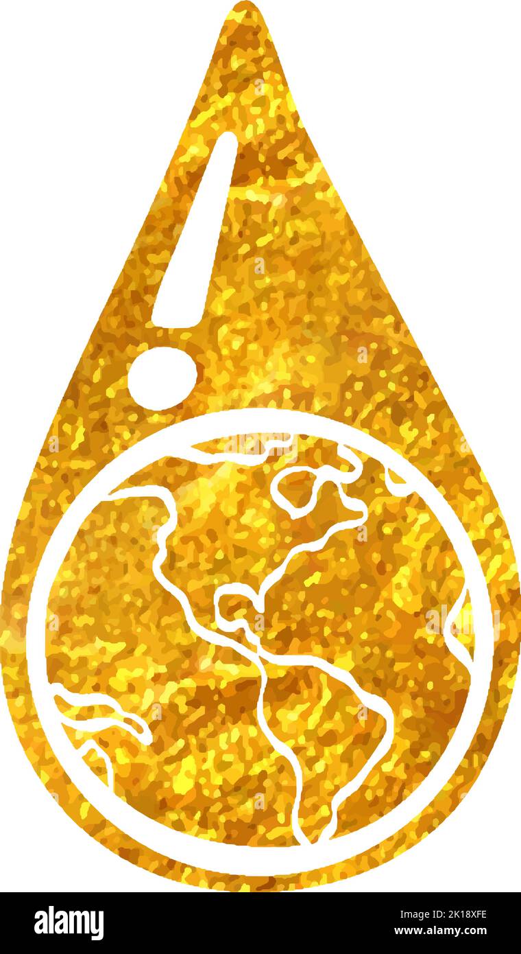 Hand drawn Earth water drop icon in gold foil texture vector ...