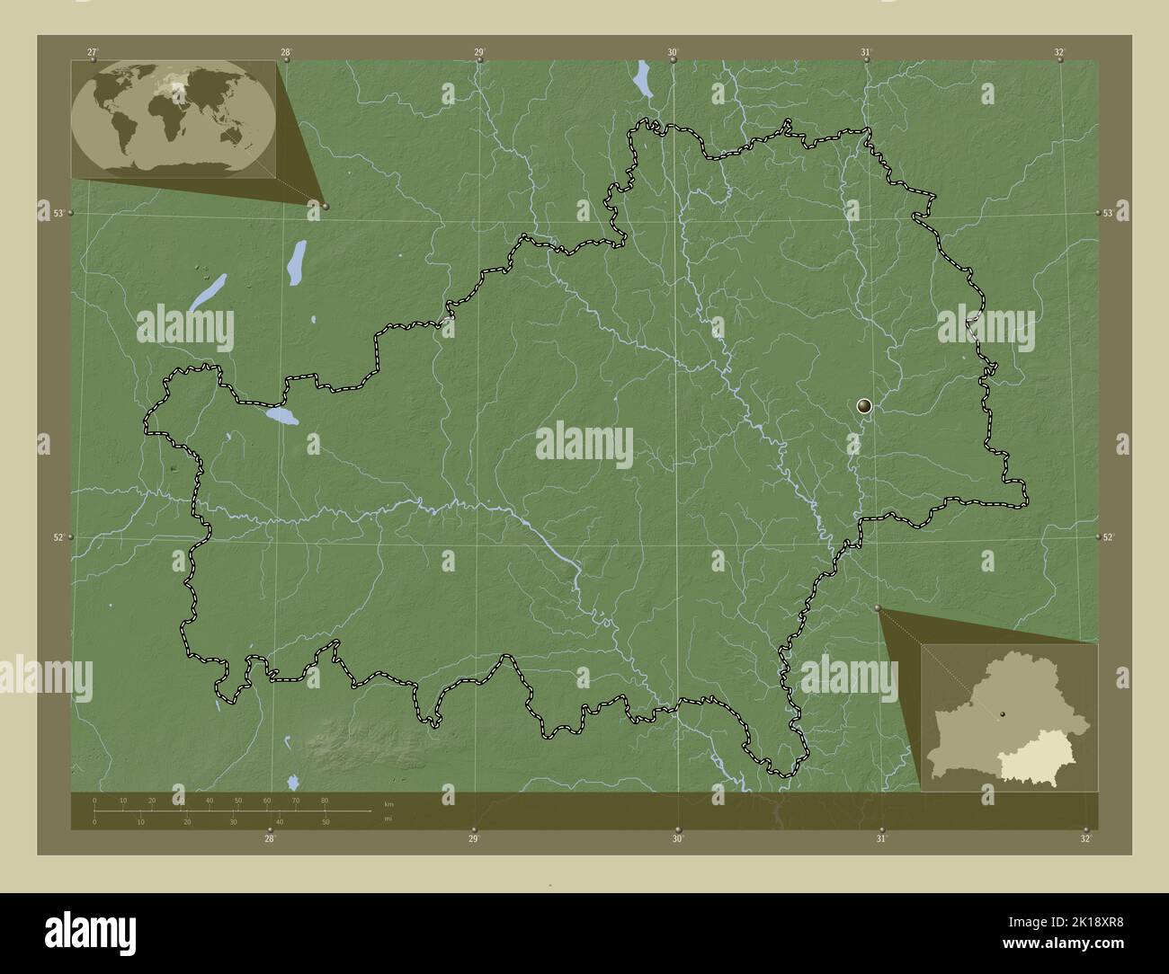 Homyel', region of Belarus. Elevation map colored in wiki style with ...