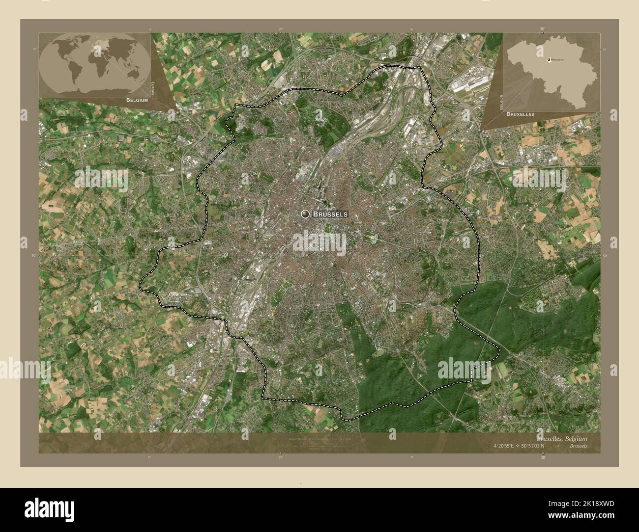 Bruxelles, capital region of Belgium. High resolution satellite map ...