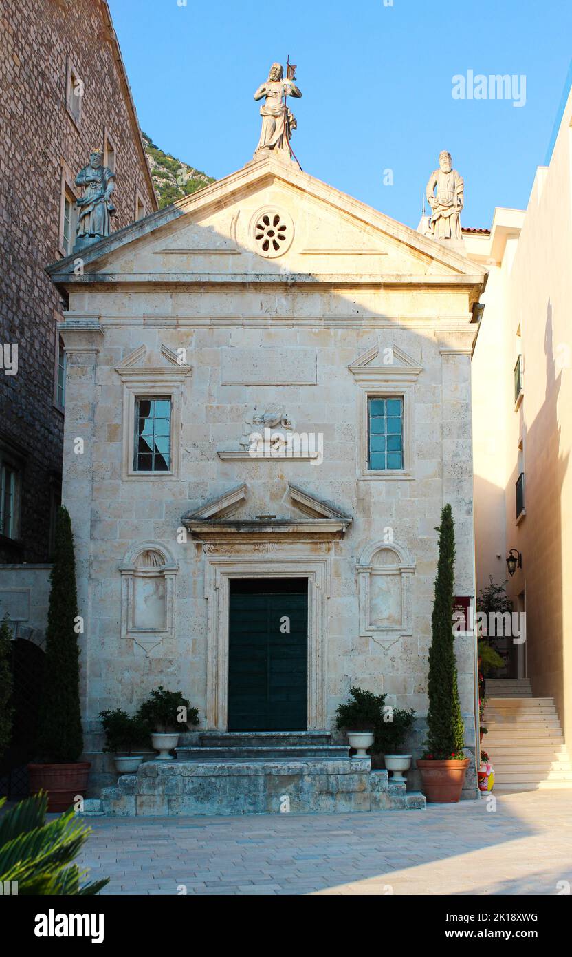 Entrance to the Church of St. Mark the Apostle. St. Marco Church in old ...