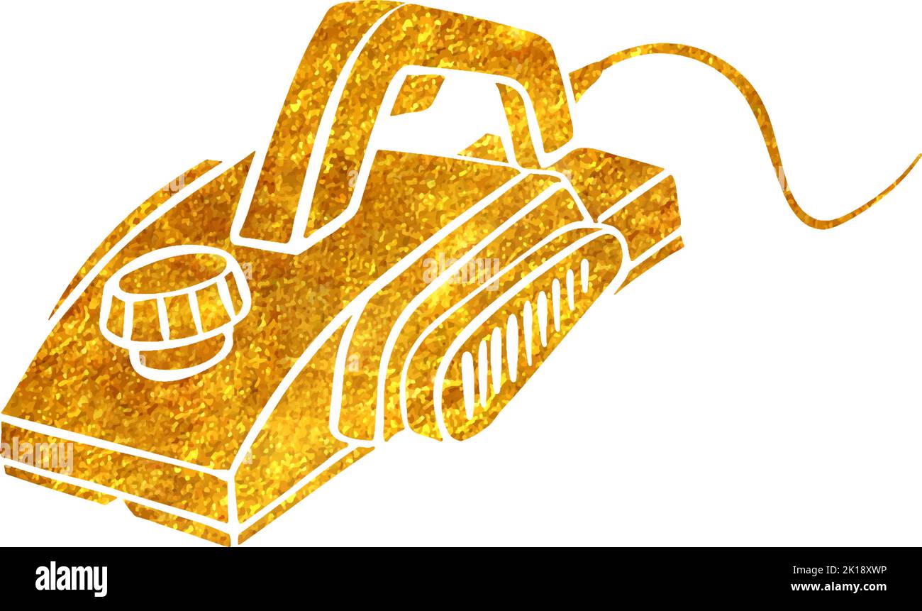 Hand drawn electric hand planer icon in gold foil texture vector ...