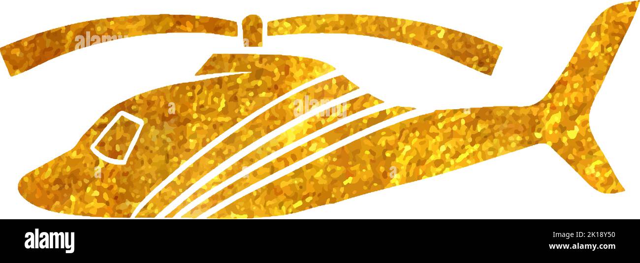 Hand drawn Helicopter icon in gold foil texture vector illustration ...