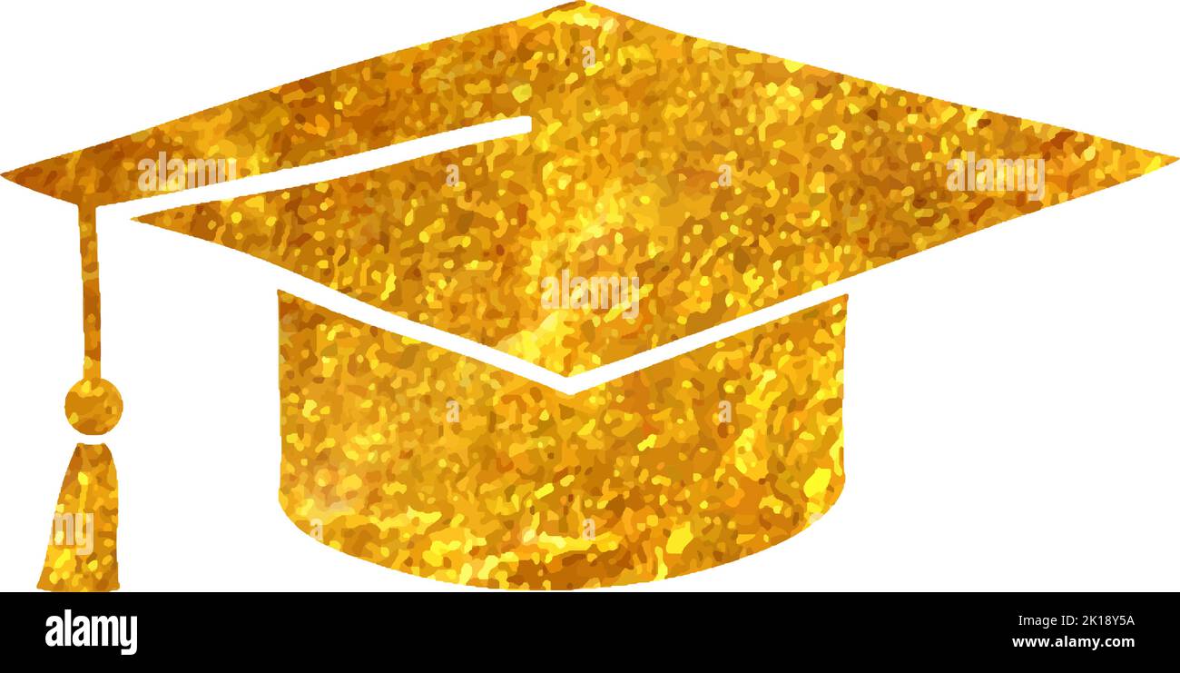 Hand drawn Graduation hat icon in gold foil texture vector illustration ...