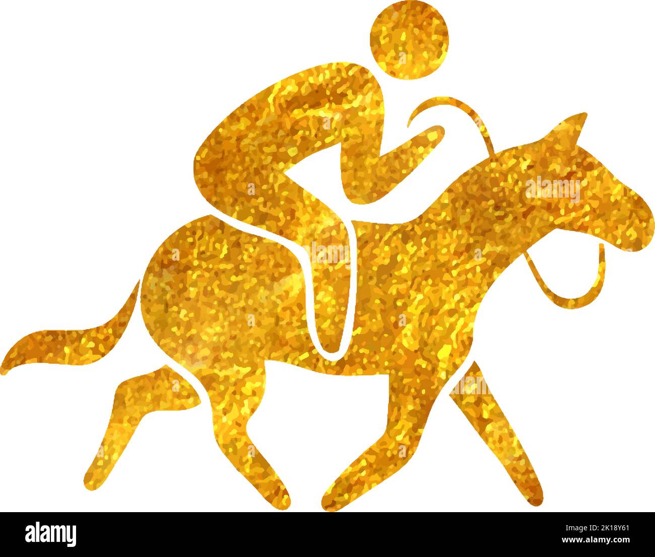 Hand drawn Horse riding icon in gold foil texture vector illustration ...