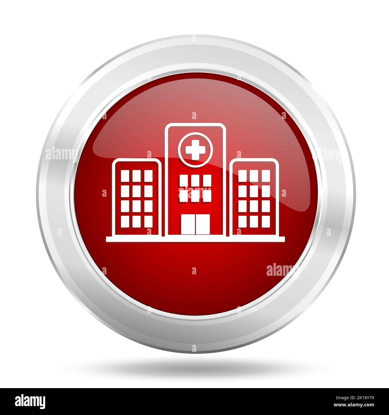 Hospital building red glossy vector icon, medical concept silver ...
