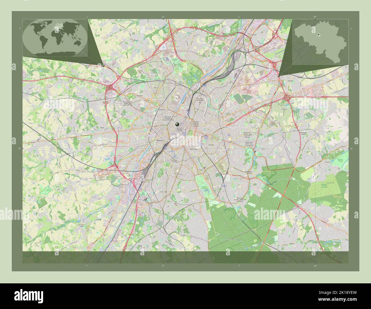 Bruxelles, capital region of Belgium. Open Street Map. Locations of ...