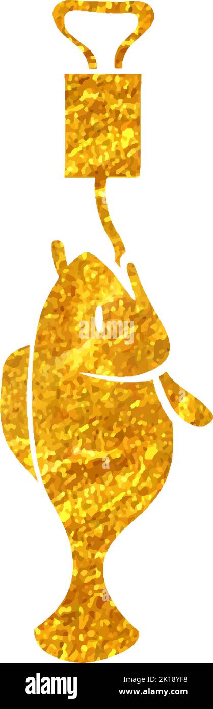 Hand drawn Fishing scale icon in gold foil texture vector illustration ...