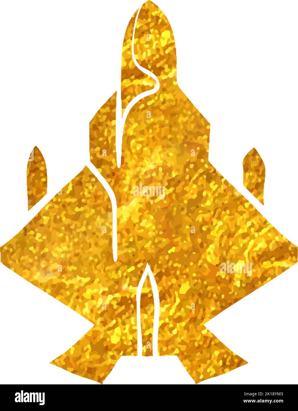 Hand drawn Fighter jet icon in gold foil texture vector illustration ...