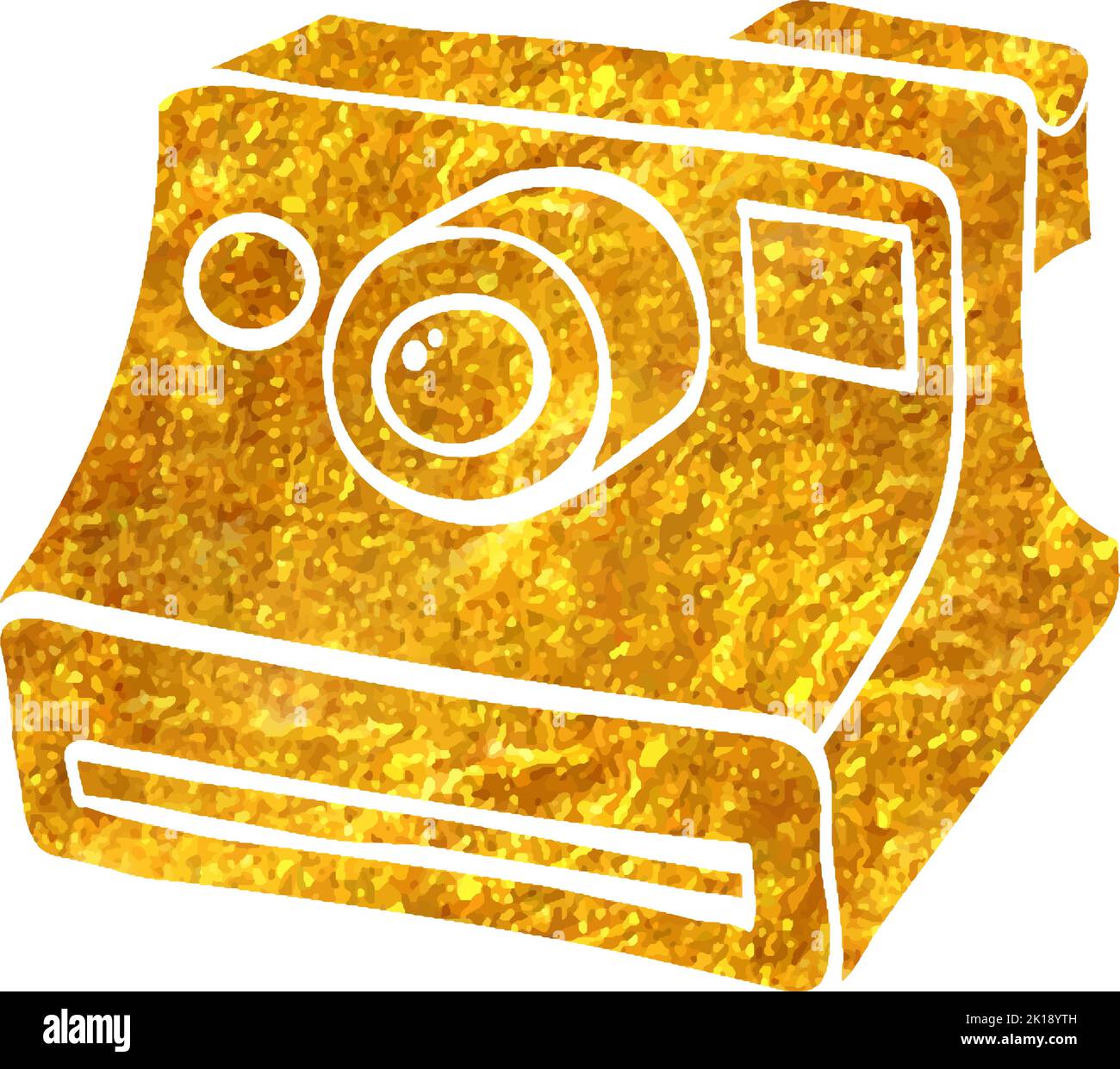 Hand drawn Instant camera icon in gold foil texture vector illustration ...