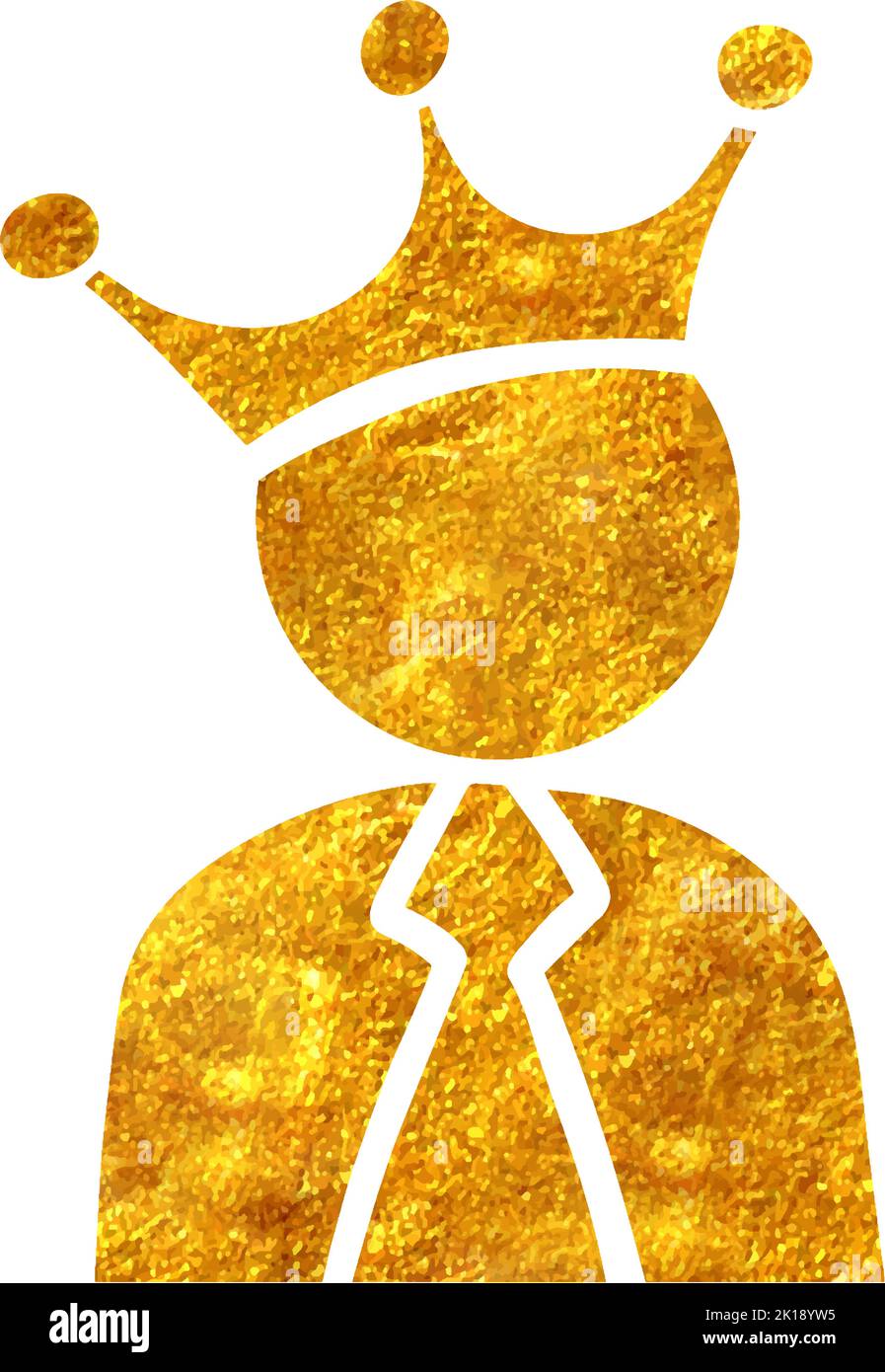 Hand drawn businessman icon with crown on his head in gold foil texture ...
