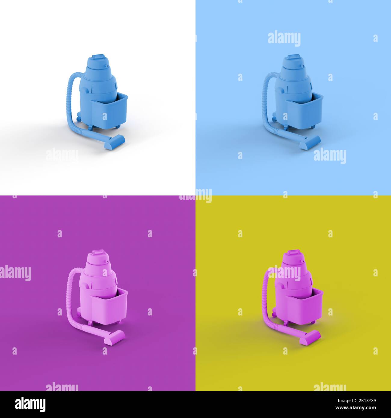 A pop art collage of 3D rendered vacuum cleaner isolated on colorful ...