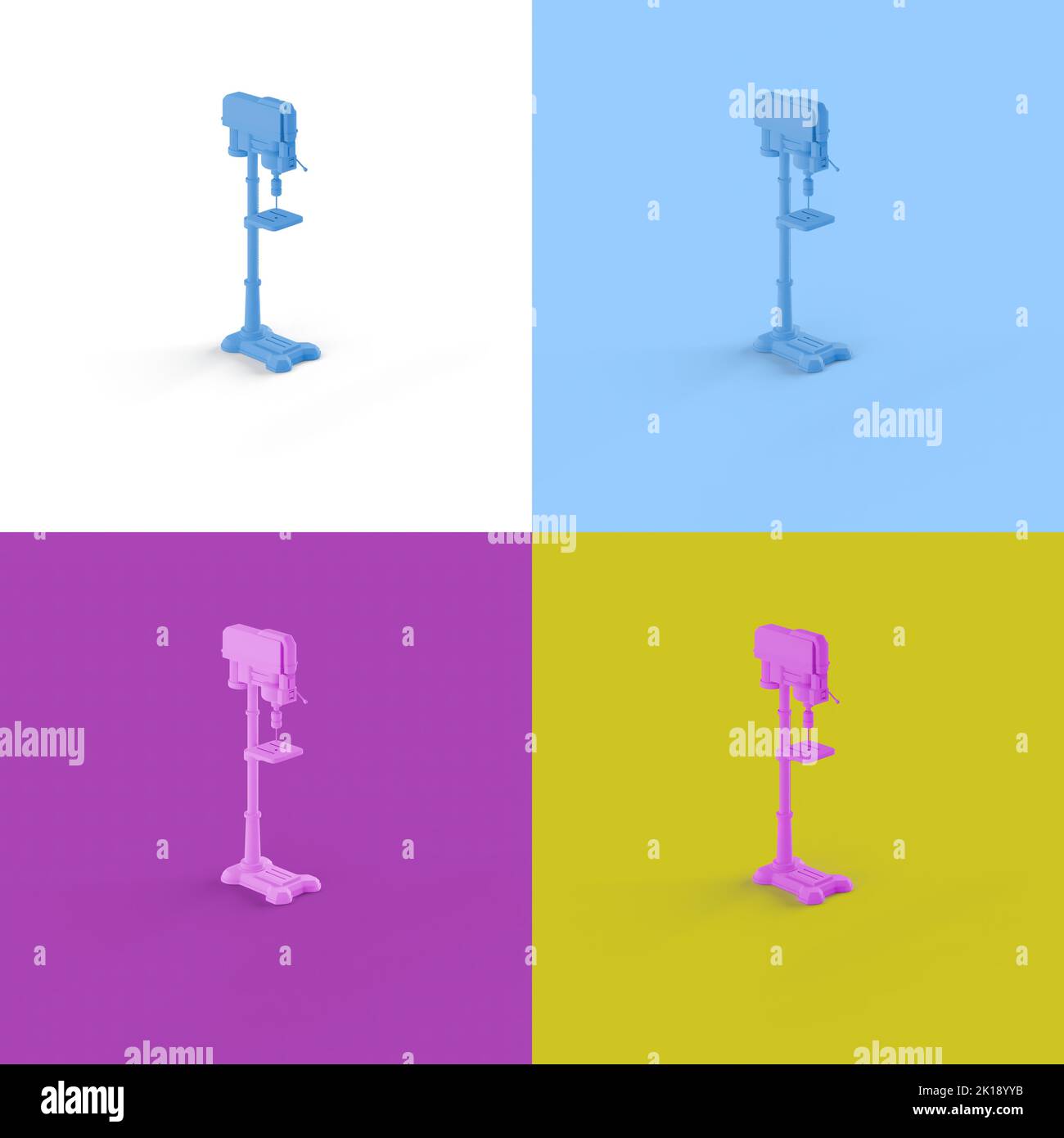 A pop art collage of 3D rendered column drill isolated on colorful ...