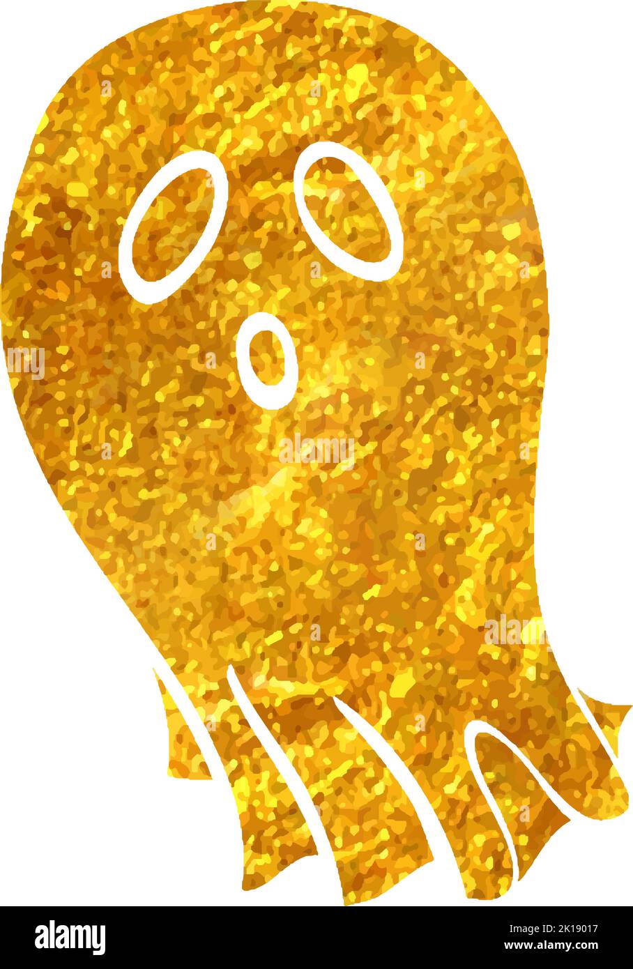 Hand drawn Halloween ghost icon in gold foil texture vector ...