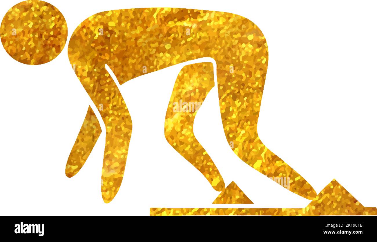 Hand drawn Starting block icon in gold foil texture vector illustration ...