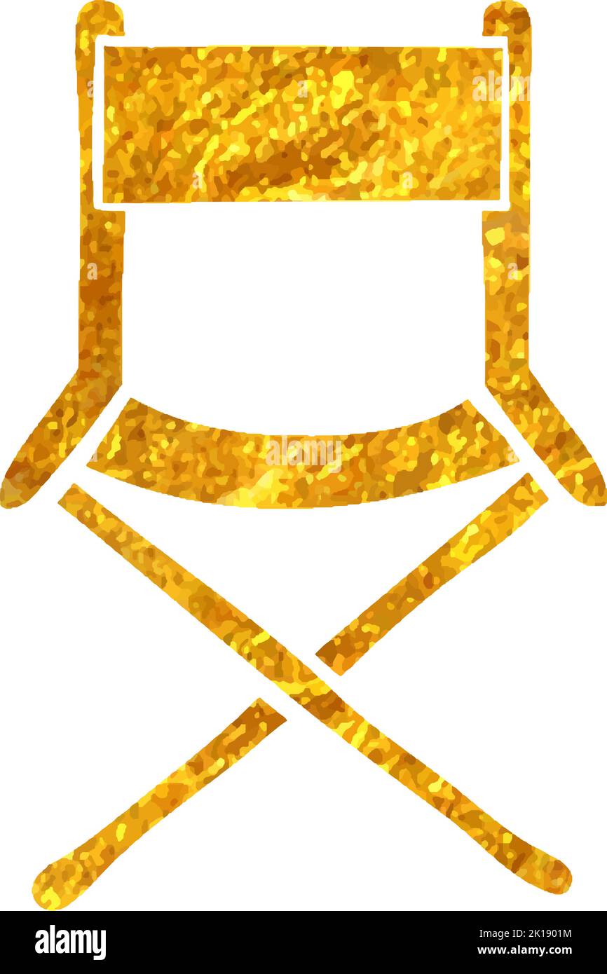 Hand drawn Movie director chair icon in gold foil texture vector ...