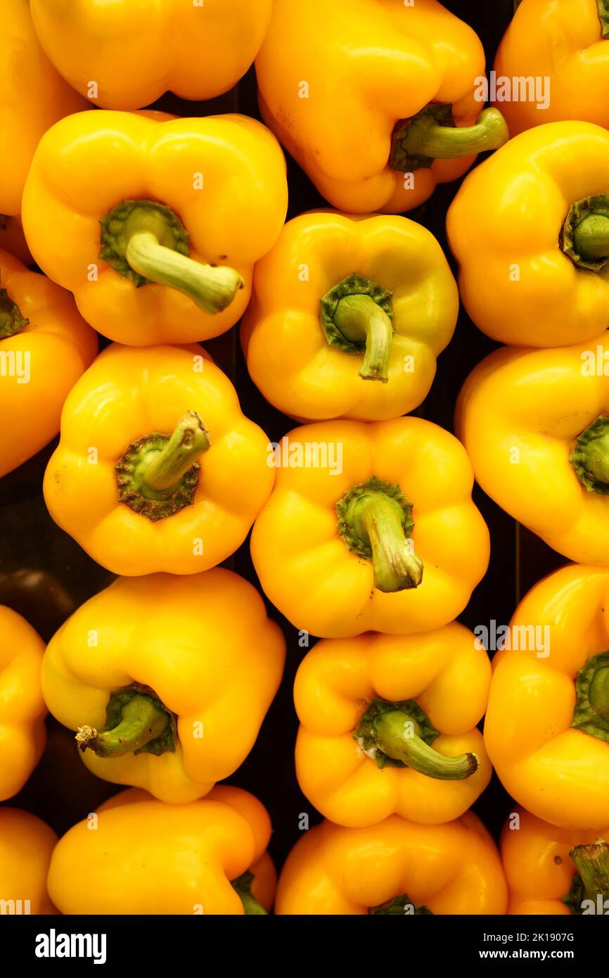stack of yellow capsicum background Stock Photo - Alamy